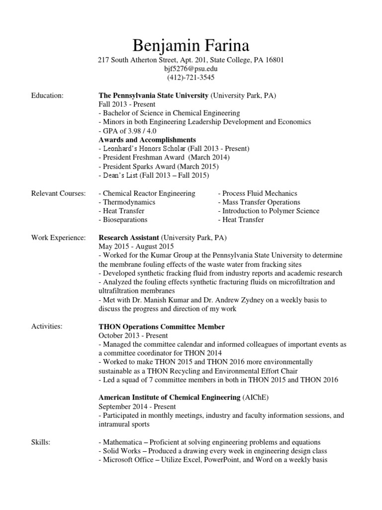 Benjamin Farina Resume | PDF