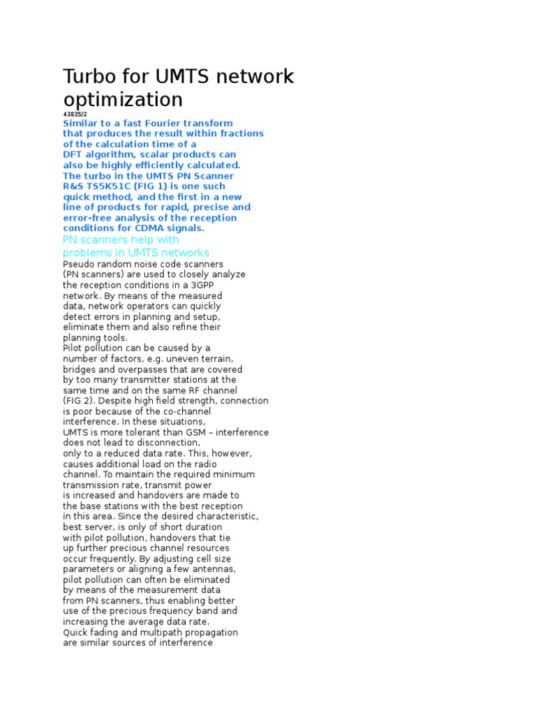 Turbo For UMTS Network Optimization: PN Scanners Help With Problems in UMTS Networks | PDF ...
