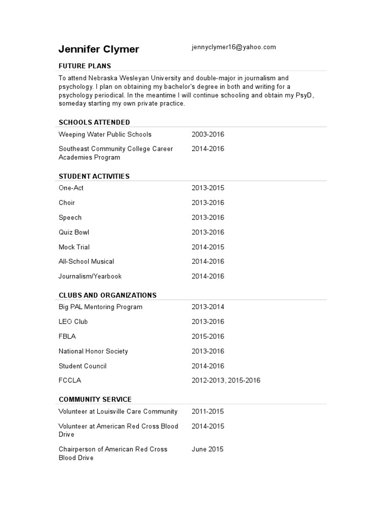 Jennifer Clymer's Academic and Career Goals | PDF
