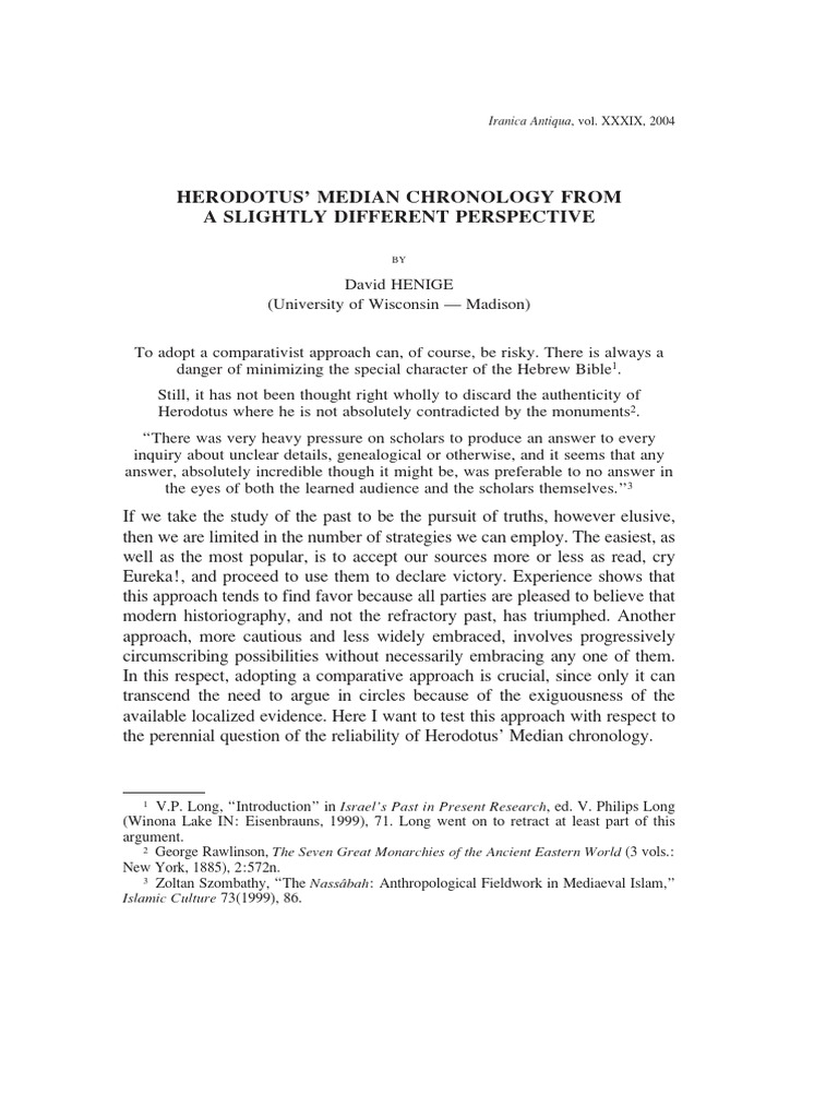 Henige 2004 Herodotus' Median Chronology From A Slightly Different ...