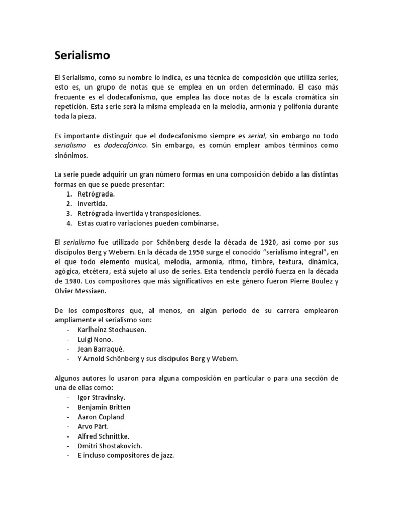 Generalidades Del Serialismo | PDF | Teoría musical | Composiciones ...
