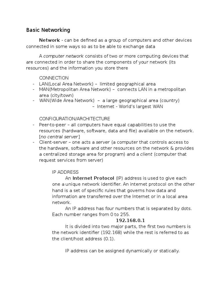 Basic Networking: Network - Can Be Defined As A Group of Computers and Other Devices | Descargar ...