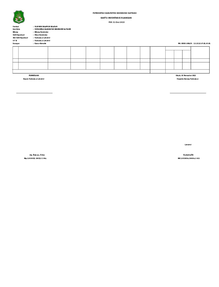 Contoh Kartu Inventaris Ruangan Kamar Bersalin | PDF
