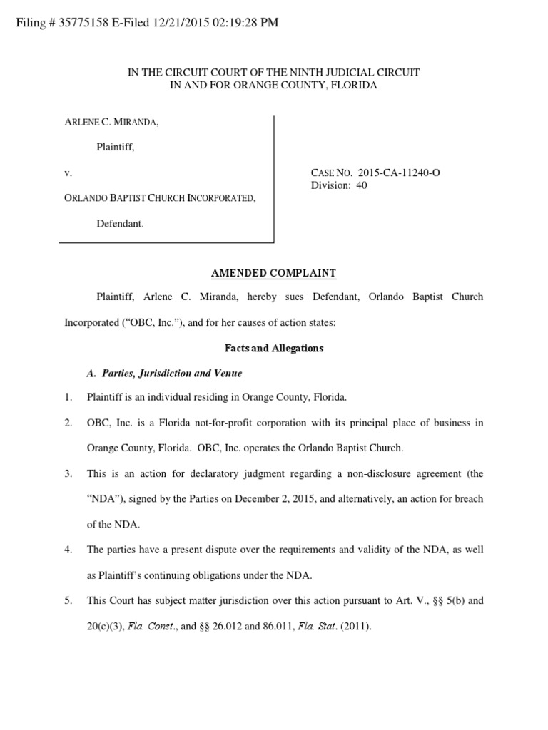 Arlene Miranda Vs Orlando Baptist Church PDF | PDF | Arbitration ...