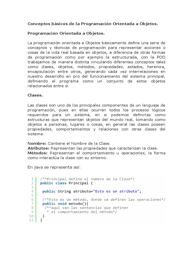 Conceptos Básicos De La Programación Orientada A Objetos Pdf Objeto Informática