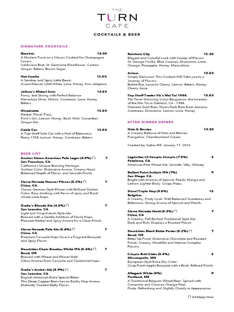 Turn Cafe Drinks | PDF | Ale | Hops
