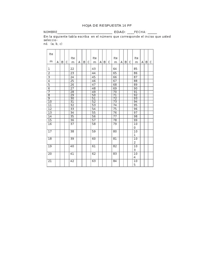 Hoja de Respuestas 16pf PDF | PDF