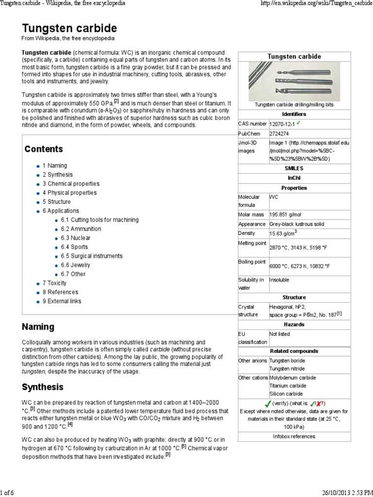 Tungsten Carbide - Wikipedia, The Free Encyclopedia | PDF | Chemical ...