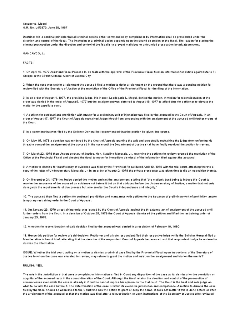 Crespo vs. Mogul | PDF | Judge | Prosecutor
