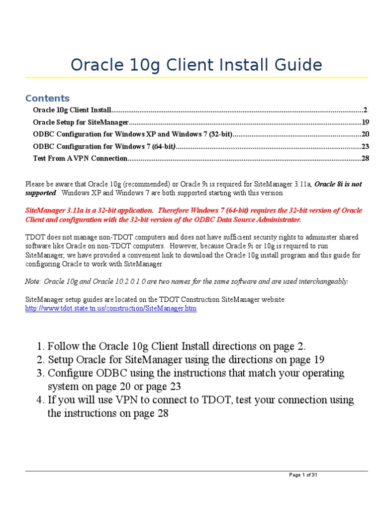 Oracle Client Install Guide Pdf Oracle Database 64 Bit Computing
