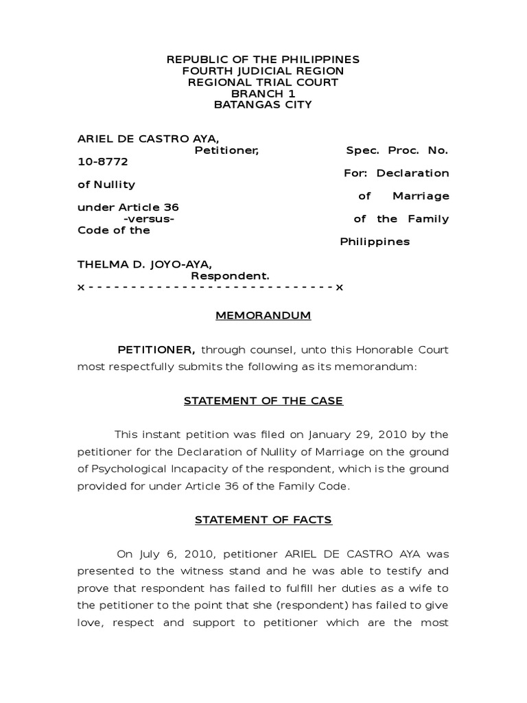Memo (Annulment) | PDF | Marriage | Interpersonal Relationships