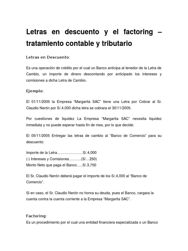Letras en Descuento y El Factoring | PDF | Factoring (Finanzas) | Bancos