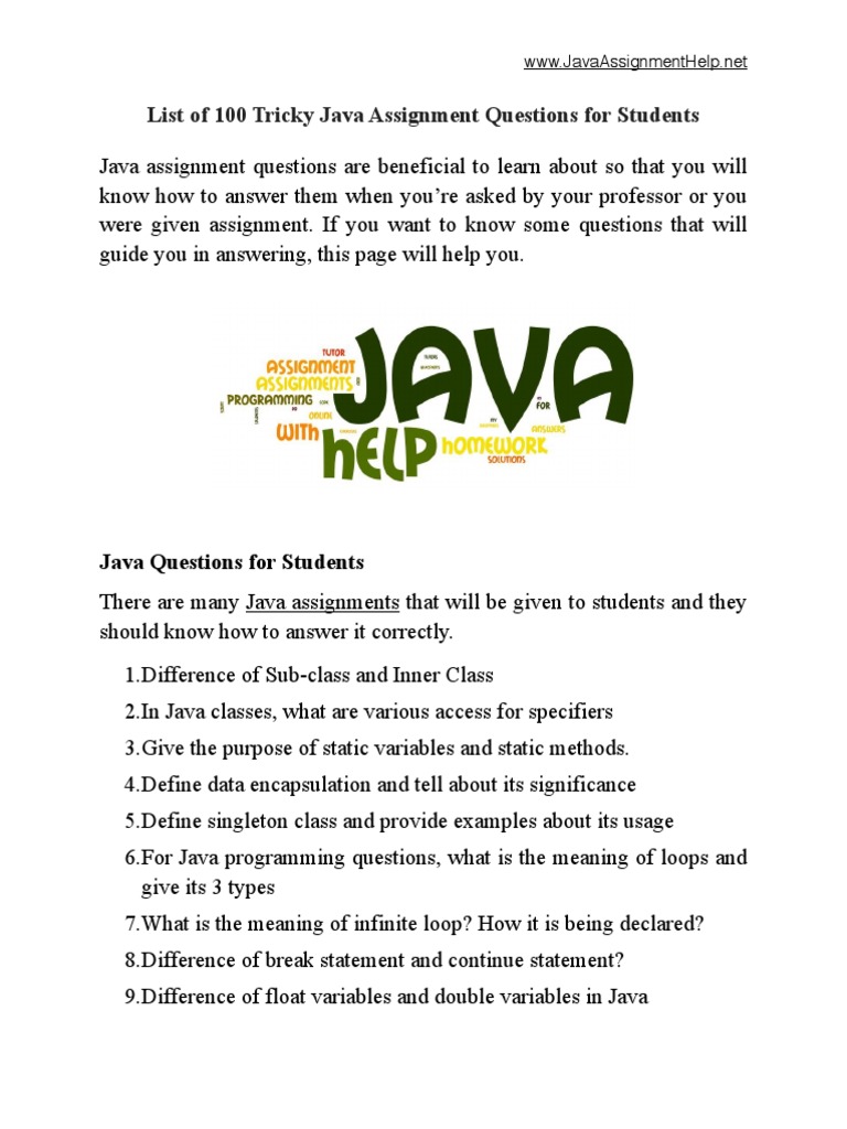 List of 100 Tricky Java Assignment Questions For Students | PDF | Class ...