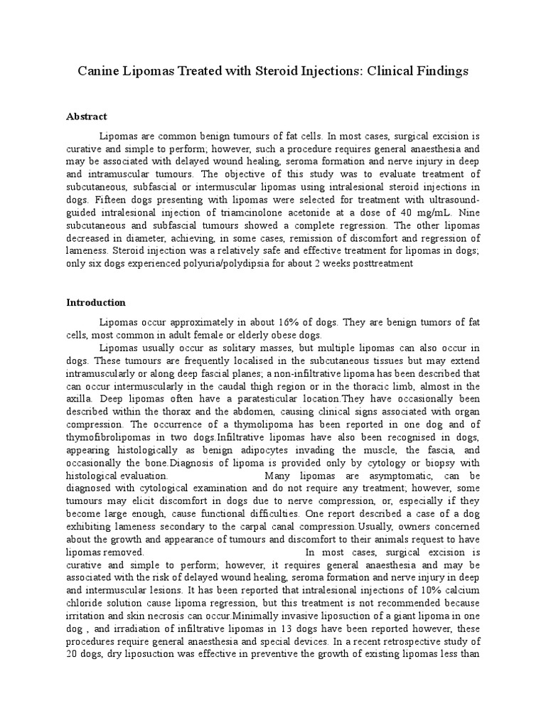 Canine Lipomas Treated With Steroid Injections | PDF | Adipose Tissue ...