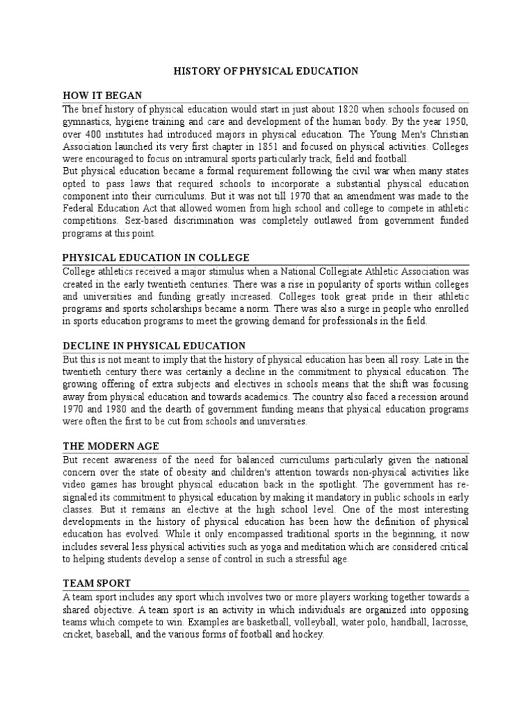 Evolution of Physical Education History | PDF | Physical Education | Sports