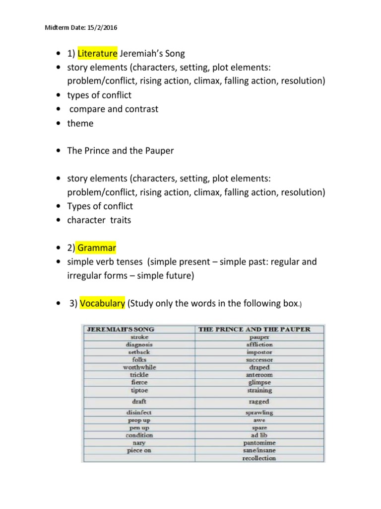 Literature & Grammar Midterm Prep | PDF