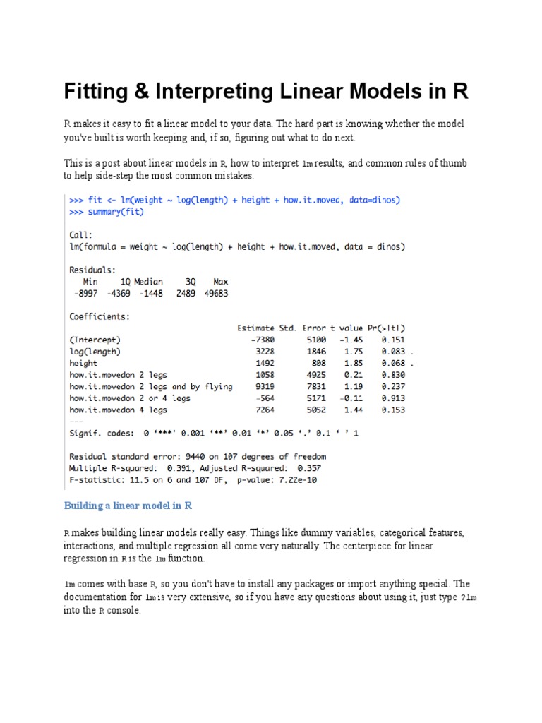 Fitting And Interpreting Linear Models In Rinear Models In R Pdf Errors And Residuals