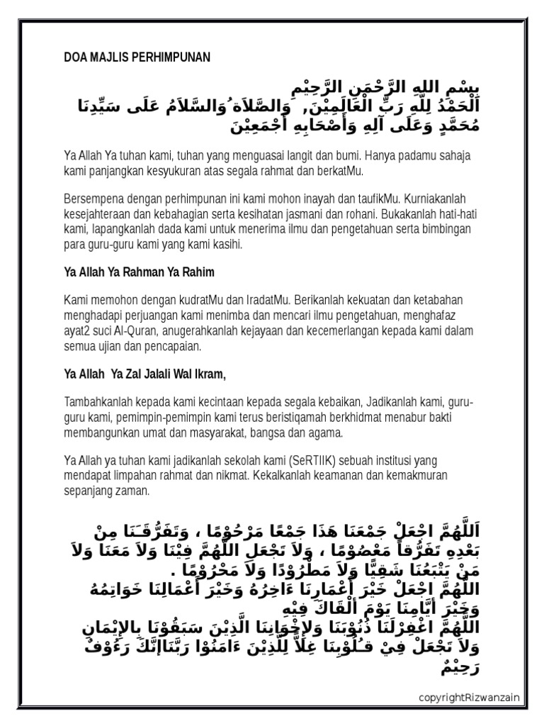 Doa Majlis Perhimpunan | PDF
