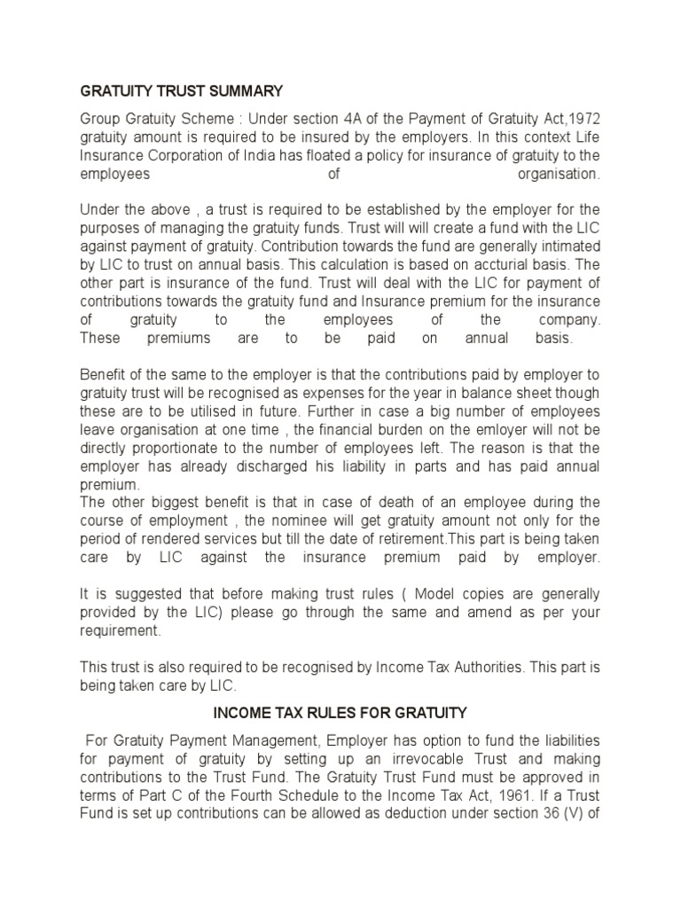 Gratuity Trust Rules | Employment | Trust Law