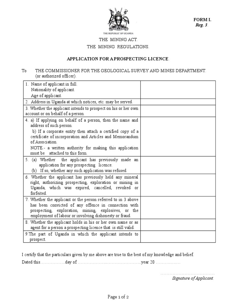 Application For A Prospecting Licence | PDF | Private Law | Public Law