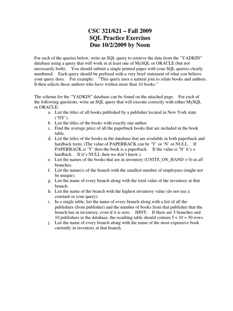 Sql Exercises Pdf Sql Oracle Database