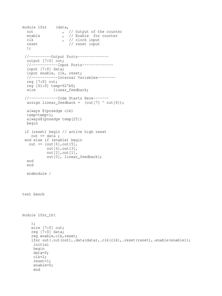LFSR Verilog Code | PDF