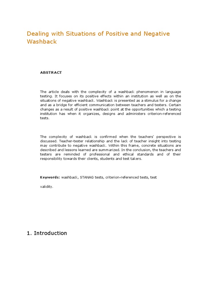 Dealing With Situations of Positive and Negative Washback | PDF | Test ...