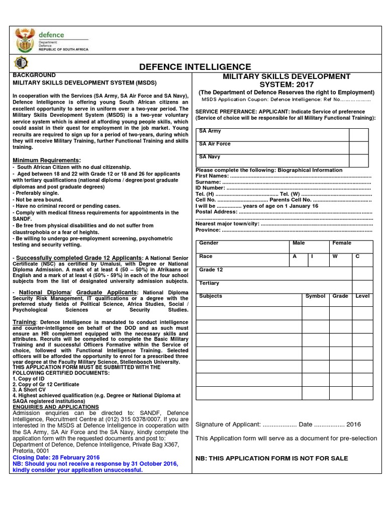 SA Defence Intelligence Application | PDF | Military | University And ...