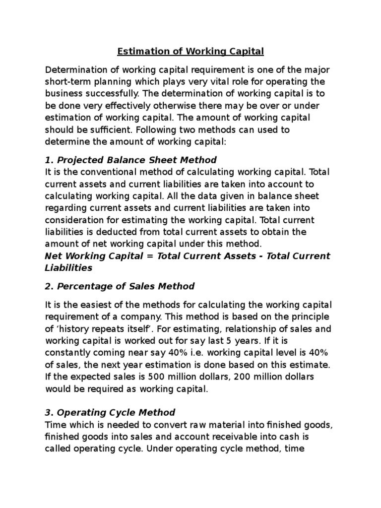 Working Capital Estimation Methods | PDF | Career & Growth | Finance ...