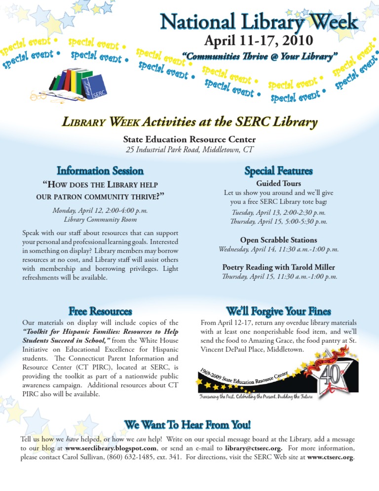 National Library Week Activities Overview | PDF | Libraries