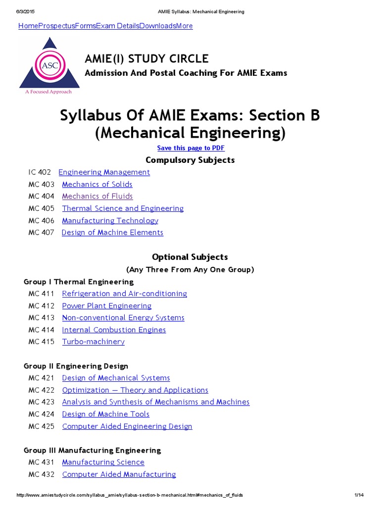 AMIE Mechanical Engineering Syllabus | PDF | Internal Combustion Engine ...