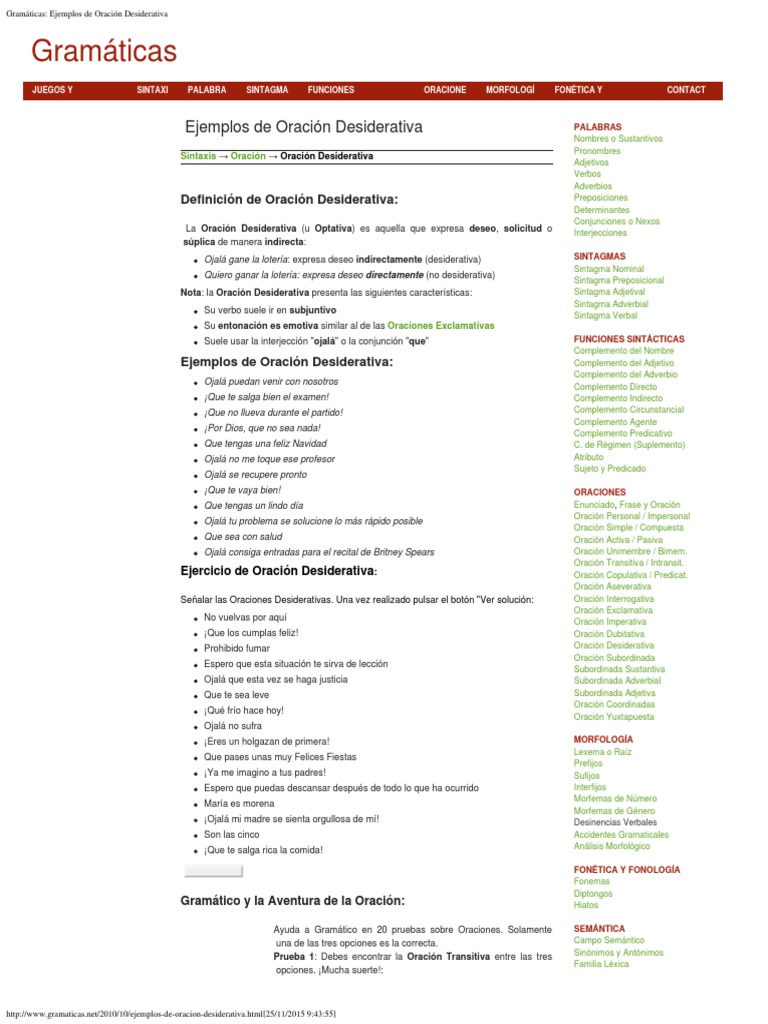 Gramáticas Ejemplos de Oración Desiderativa | Oración (Lingüística ...