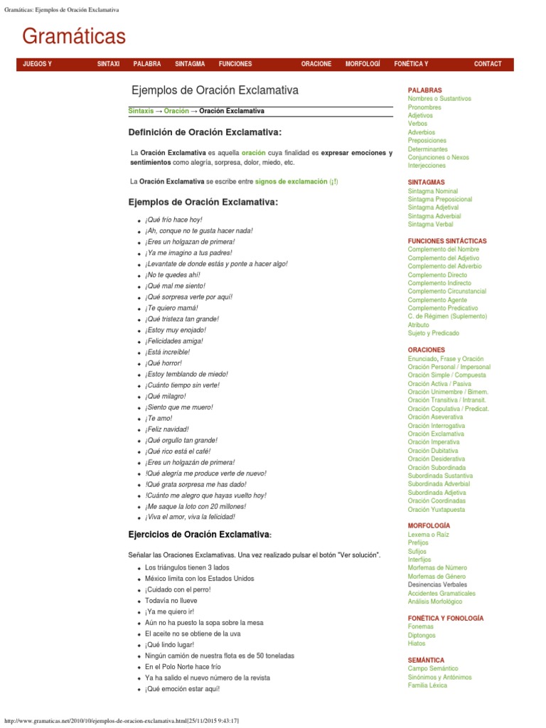Gramáticas Ejemplos de Oración Exclamativa | PDF
