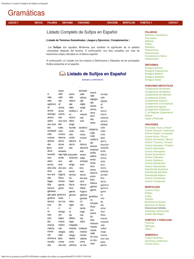 Gramáticas Listado Completo de Sufijos en Español | PDF | Oración ...