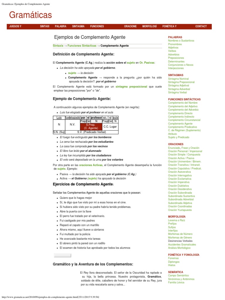 Gramáticas Ejemplos de Complemento Agente | Adverbio | Oración ...