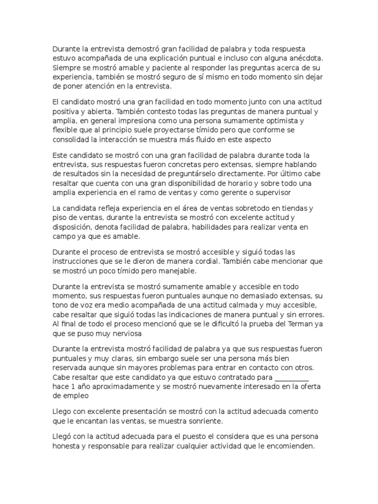 Ejemplo De Reporte De Entrevista Cognición Ciencia Cognitiva