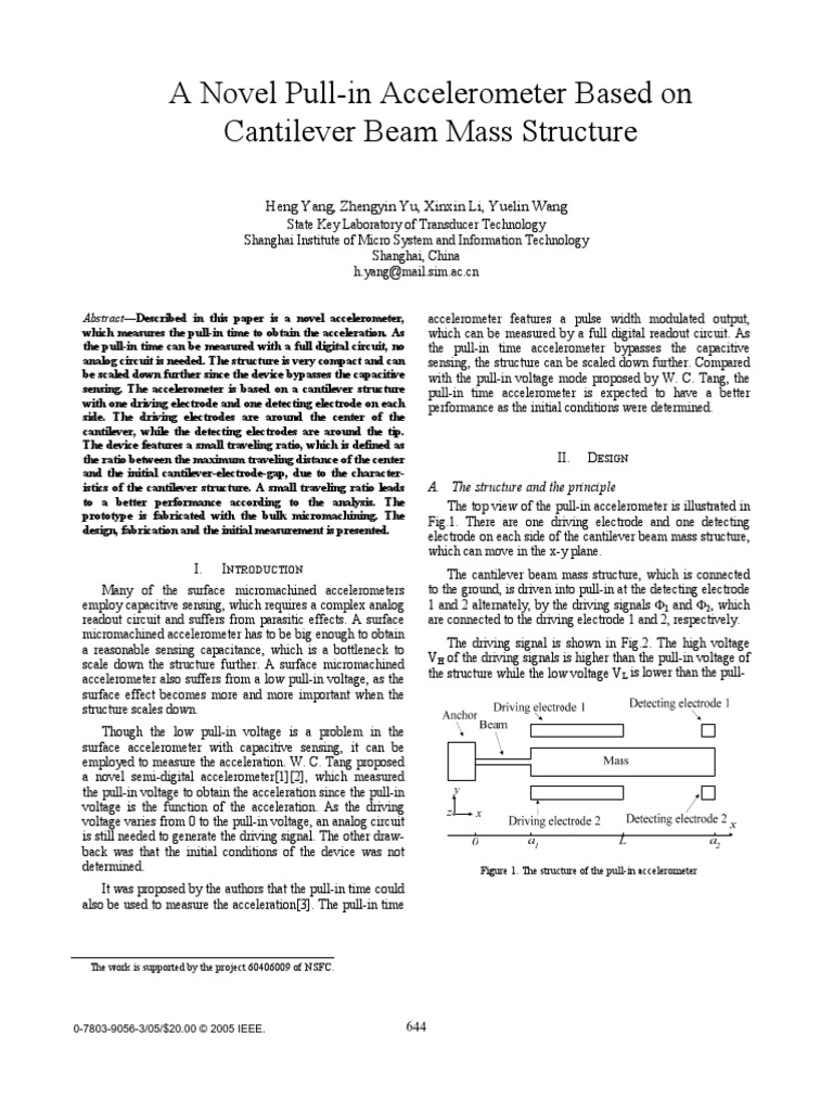 A Novel Pull-In Accelerometer Based On Cantilever Beam Mass Structure | PDF | Accelerometer ...