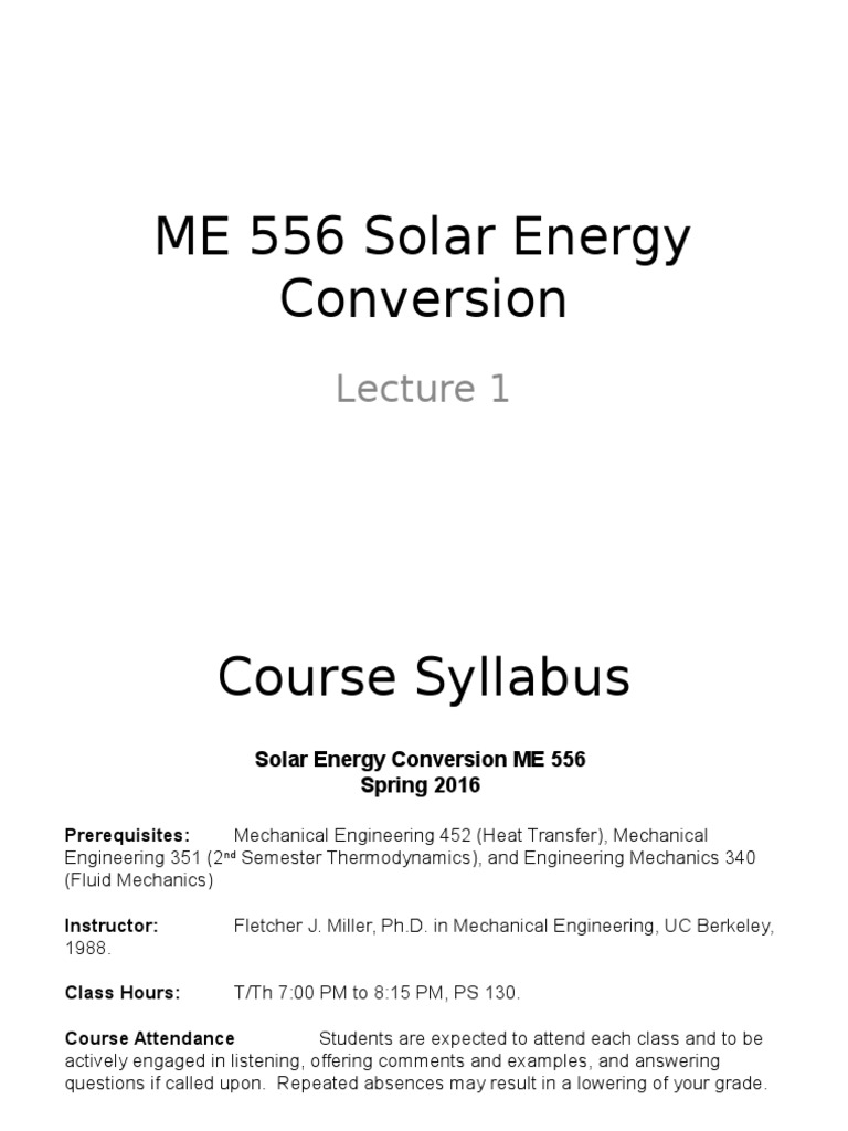 ME 556 Solar Energy Conversion Lecture 1 | PDF | Electromagnetic ...
