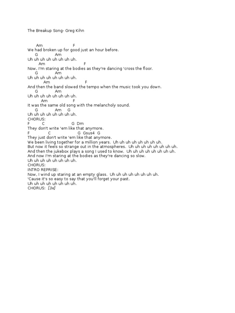 Greg Kihn's Breakup Song Lyrics | PDF | Language Arts & Discipline | Poetry