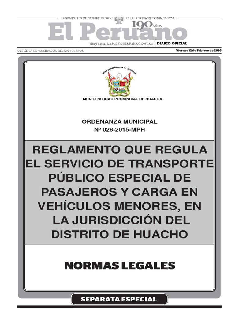 Reglamento Que Regula El Servicio de Transporte Público Especial de Pasajeros y Carga en ...