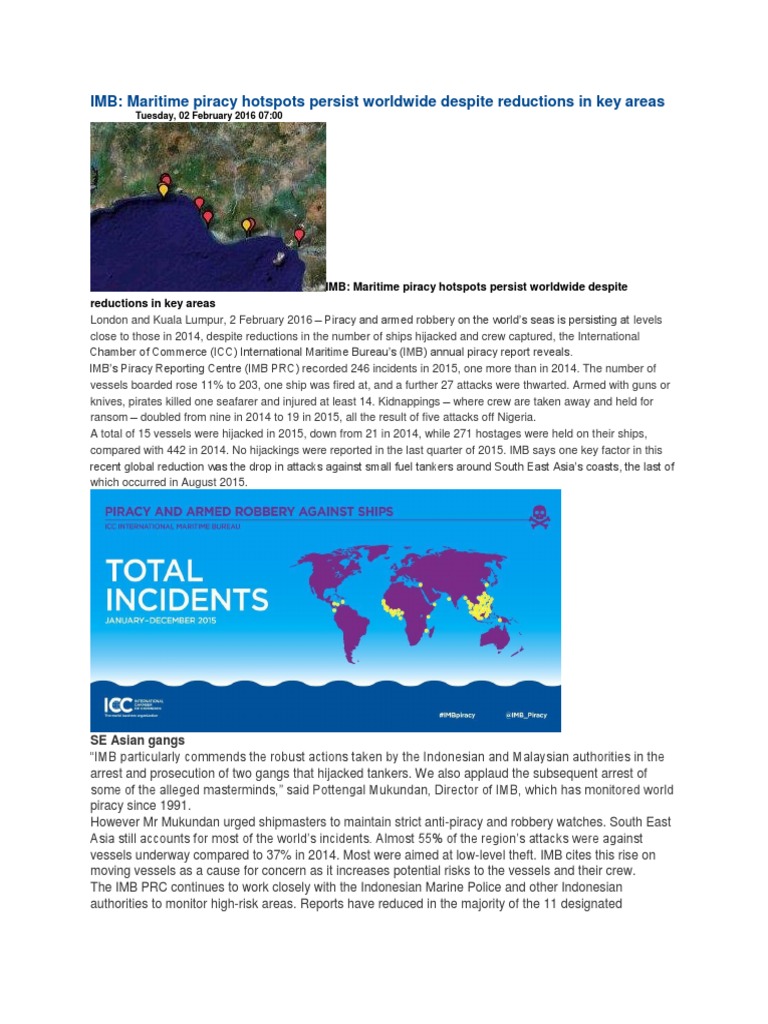 IMB: Maritime Piracy Hotspots Persist Worldwide Despite Reductions in ...