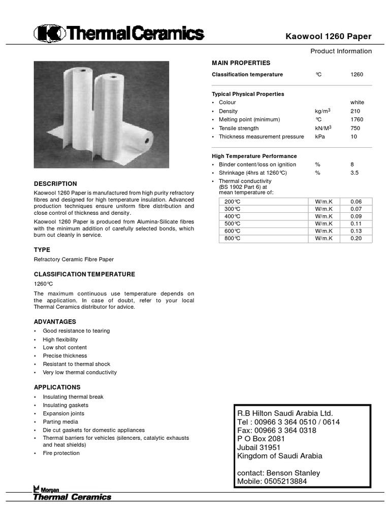 Kaowool Paper 1260 | Download Free PDF | Refractory | Electrical ...
