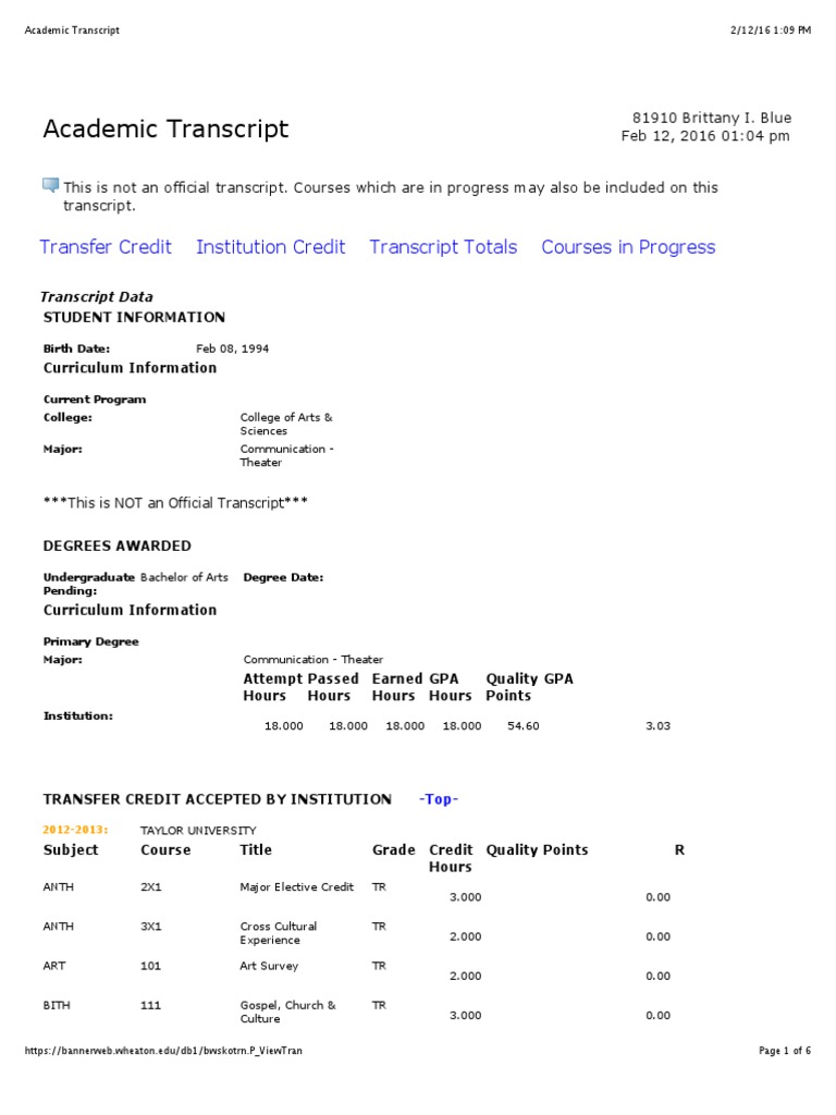Academic Transcript | PDF | Grading (Education) | Undergraduate Education