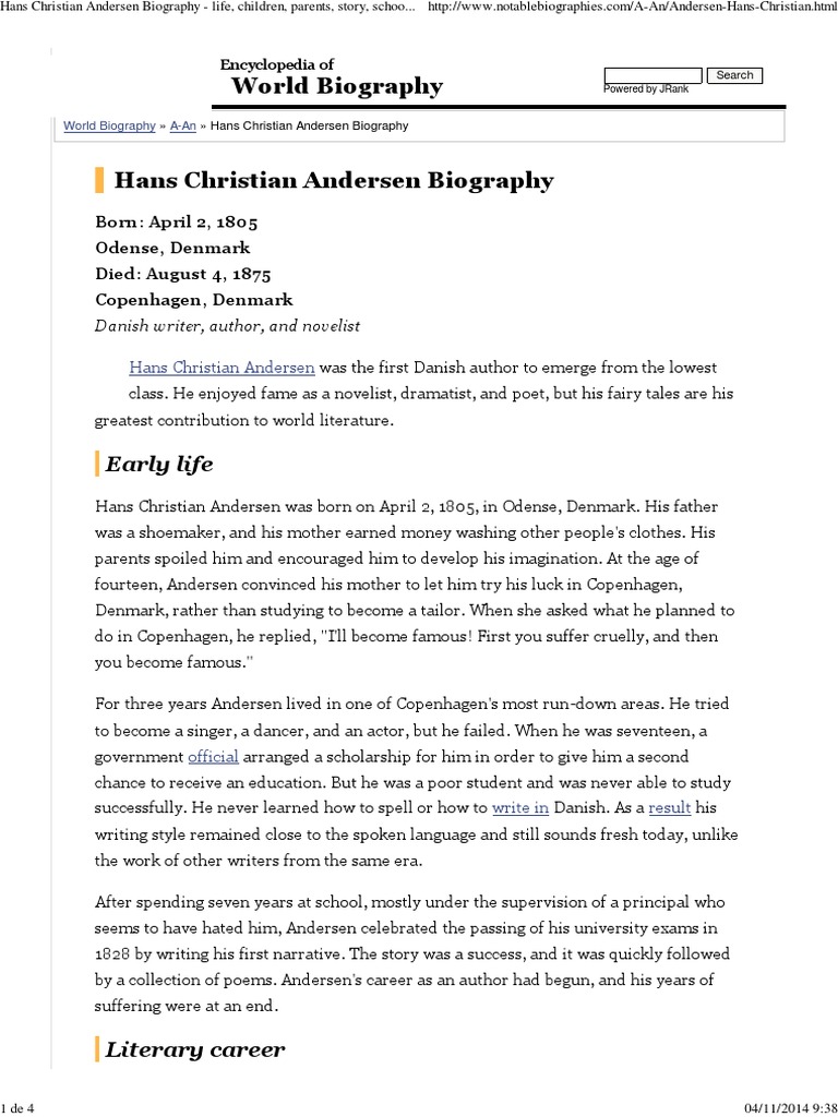 Hans Christian Andersen Biography - Life, Children, Parents, Story ...