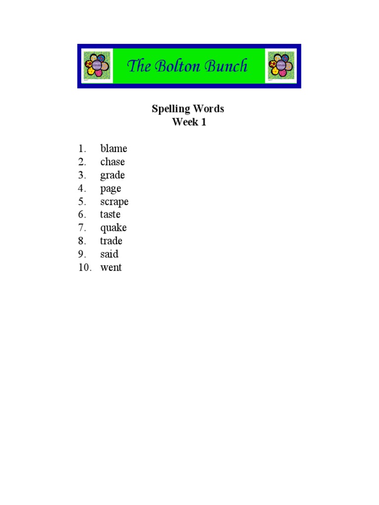 Week 1 Spelling Words List | PDF