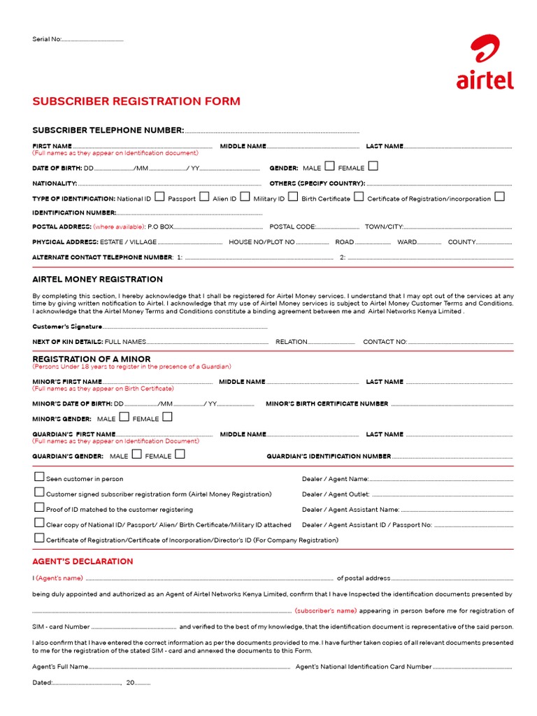 Customer Registration Form Airtel Final 23 10 2015 | Financial ...