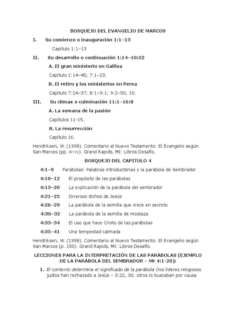 Bosquejo Del Evangelio de Marcos.
