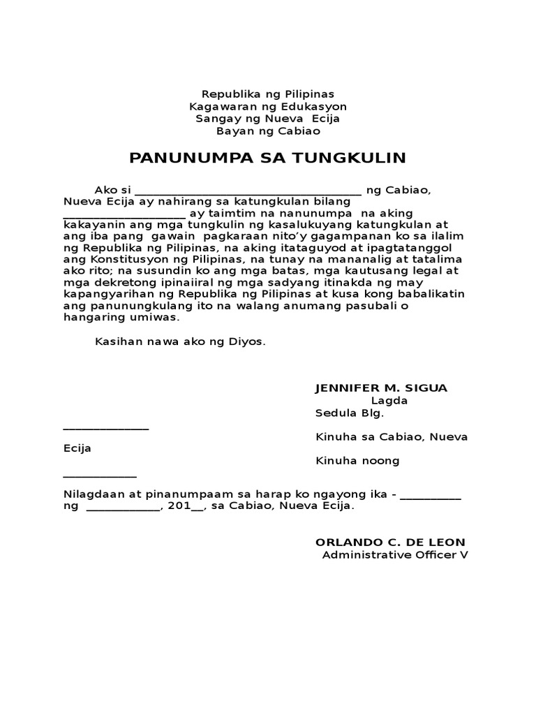 Panunumpa Sa Tungkulin | PDF