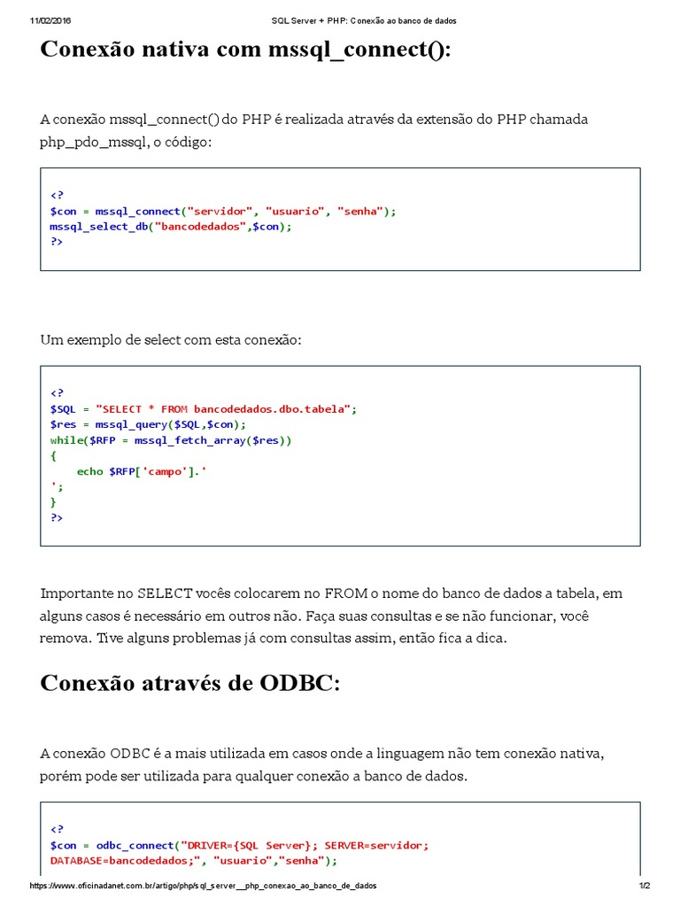 SQL Server + PHP - Conexão Ao Banco de Dados PDF | PDF | Carreira e Crescimento | Computadores