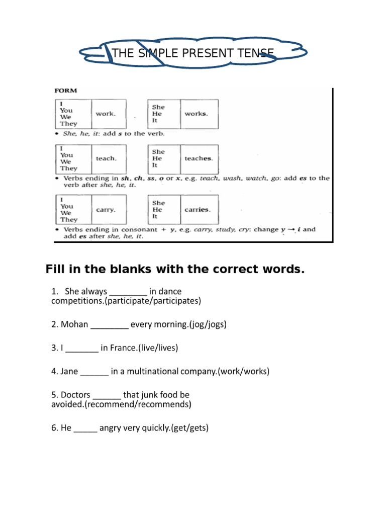 Present Tense Exercise Pdf
